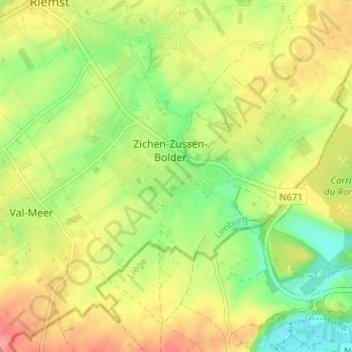 Zichenの地形図、標高、地勢