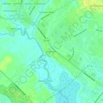 Kings Grantの地形図、標高、地勢