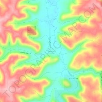 Sheldonの地形図、標高、地勢