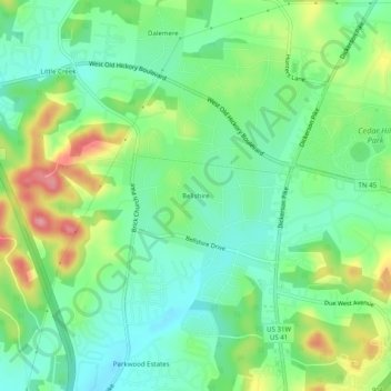 Bellshireの地形図、標高、地勢