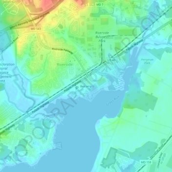 Belcampの地形図、標高、地勢