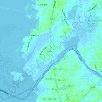Babagの地形図、標高、地勢