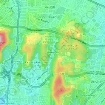 Palimbayanの地形図、標高、地勢