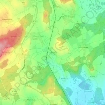 Glochenの地形図、標高、地勢