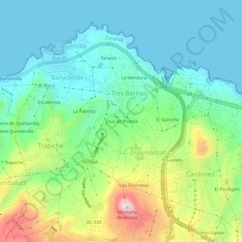Cruz de Pinedaの地形図、標高、地勢