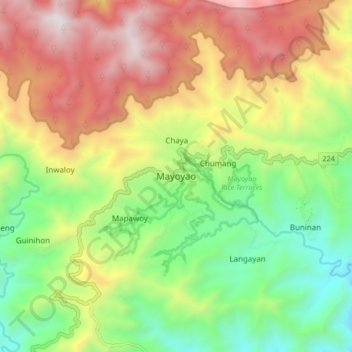 Mayoyaoの地形図、標高、地勢