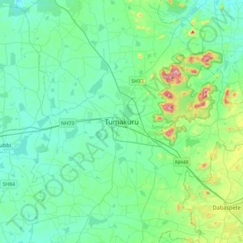 Tumakuruの地形図、標高、地勢