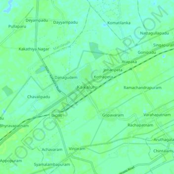 Kaikaluruの地形図、標高、地勢