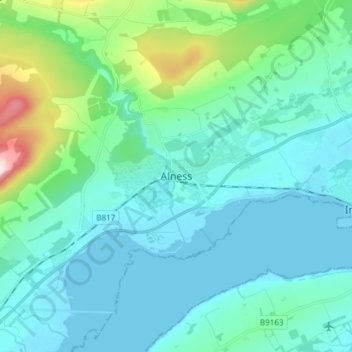 Alnessの地形図、標高、地勢