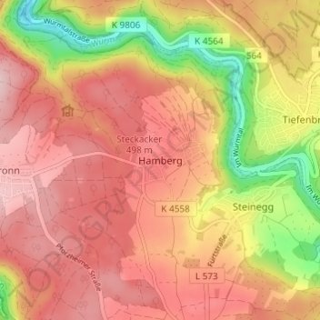Hambergの地形図、標高、地勢
