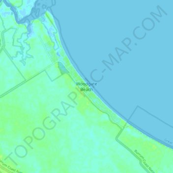 Woodgate Beachの地形図、標高、地勢