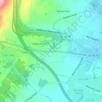 Braddockの地形図、標高、地勢
