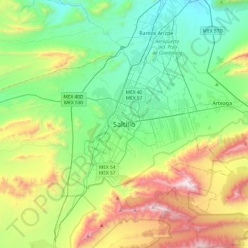 Saltilloの地形図、標高、地勢