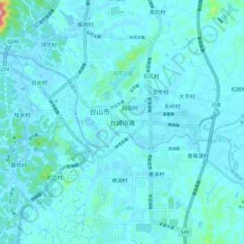 Taichengの地形図、標高、地勢