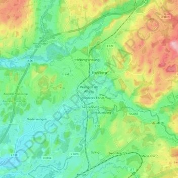 Wangen im Allgäuの地形図、標高、地勢