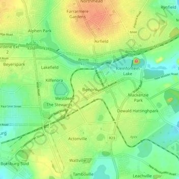 Benoniの地形図、標高、地勢
