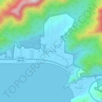Maresiasの地形図、標高、地勢
