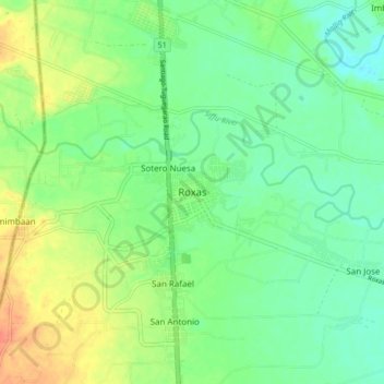 Roxasの地形図、標高、地勢