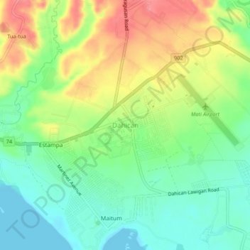 Dahicanの地形図、標高、地勢