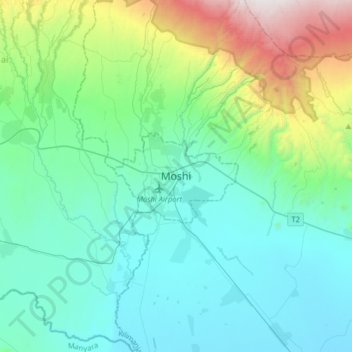 Moshiの地形図、標高、地勢