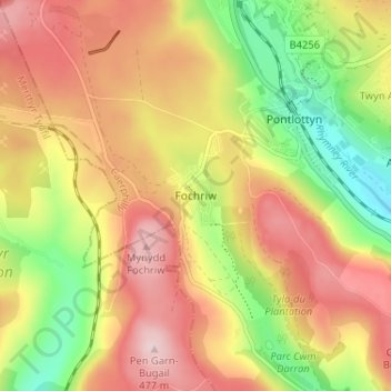 Fochriwの地形図、標高、地勢