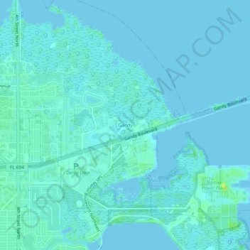 Gandyの地形図、標高、地勢