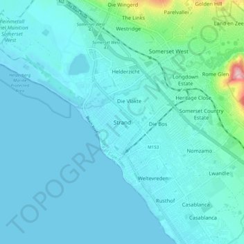 Strandの地形図、標高、地勢