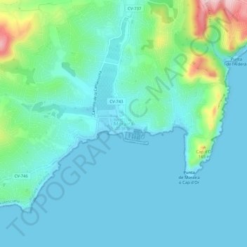 Morairaの地形図、標高、地勢