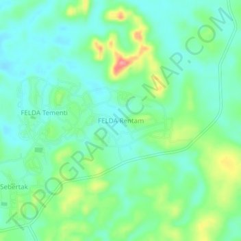 FELDA Rentamの地形図、標高、地勢