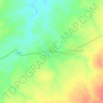 Ouro Mandaraの地形図、標高、地勢