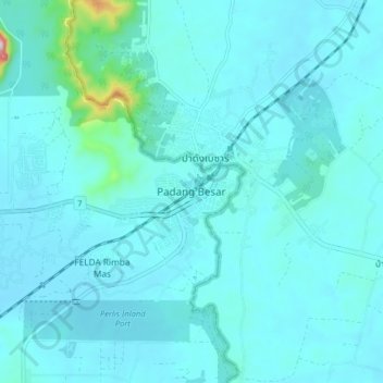 Padang Besarの地形図、標高、地勢