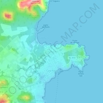 Cala Agullaの地形図、標高、地勢