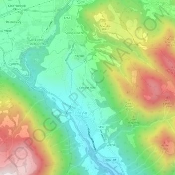 Cerete Altoの地形図、標高、地勢