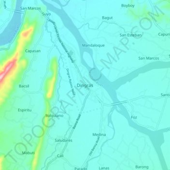 Dingrasの地形図、標高、地勢