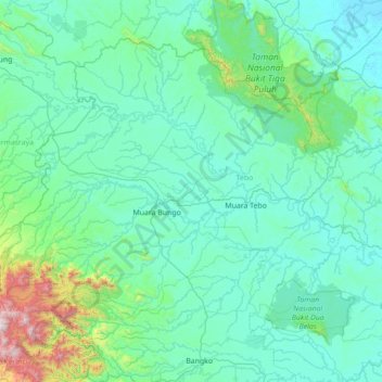 Rimbo Ilirの地形図、標高、地勢