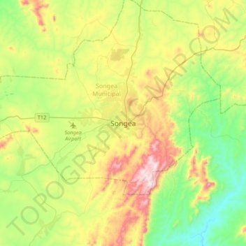 Songeaの地形図、標高、地勢