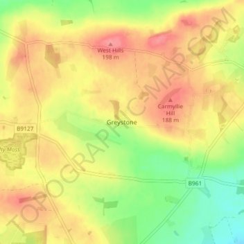 Greystoneの地形図、標高、地勢