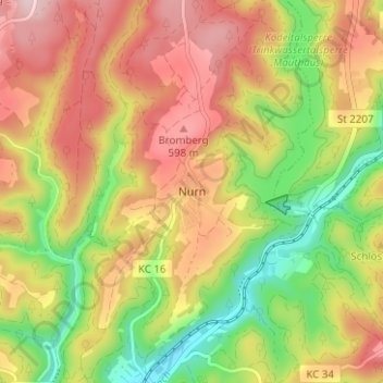 Nurnの地形図、標高、地勢