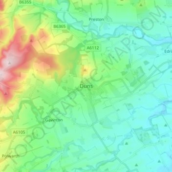 Dunsの地形図、標高、地勢