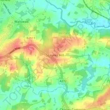 Scaynes Hillの地形図、標高、地勢