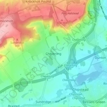 Cheveningの地形図、標高、地勢