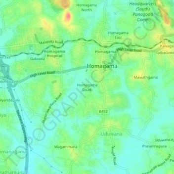 Homagama Southの地形図、標高、地勢