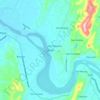 Sarratの地形図、標高、地勢