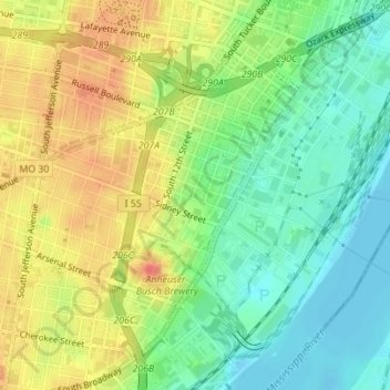 Soulardの地形図、標高、地勢