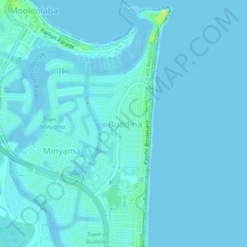 Buddinaの地形図、標高、地勢