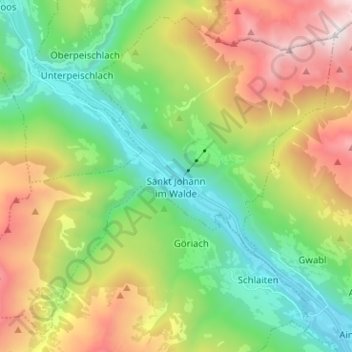 Sankt Johann im Waldeの地形図、標高、地勢