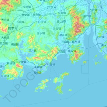 Taishanの地形図、標高、地勢