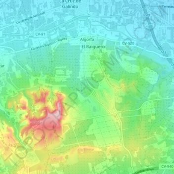 Algorfaの地形図、標高、地勢