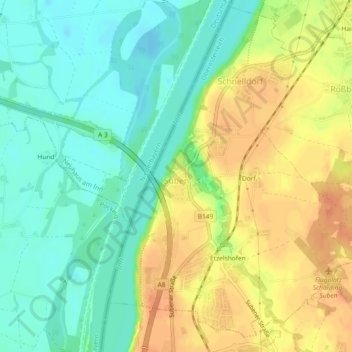 Subenの地形図、標高、地勢