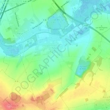 Pelvesの地形図、標高、地勢